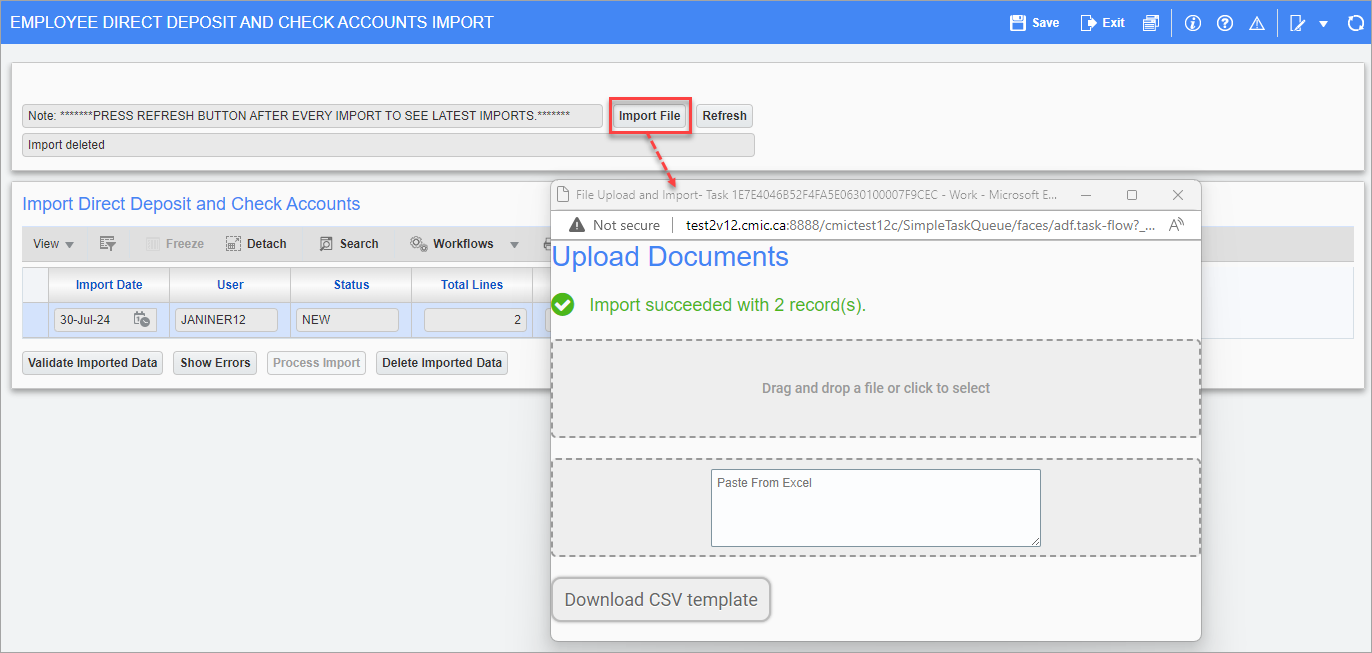 US Payroll - Employee Direct Deposit and Check Accounts Import