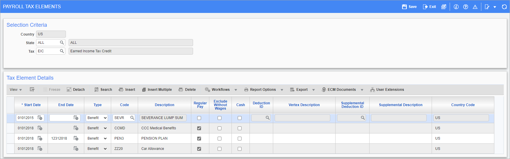 US Payroll - Payroll Tax Elements