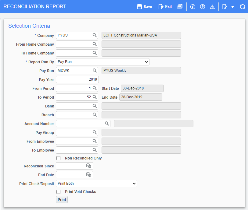 US Payroll - Reconciliation Report