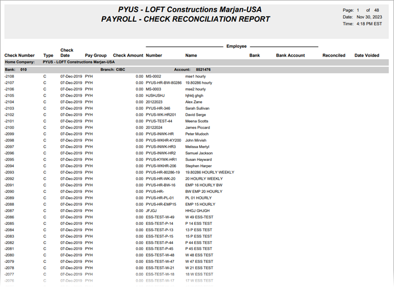 US Payroll - Reconciliation Report