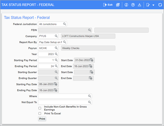 US Payroll - Tax Status Report - Federal