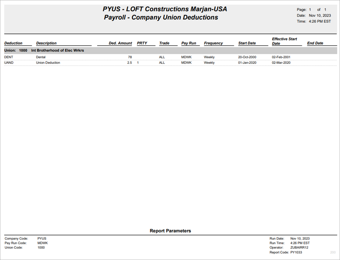 US Payroll - Union Deductions