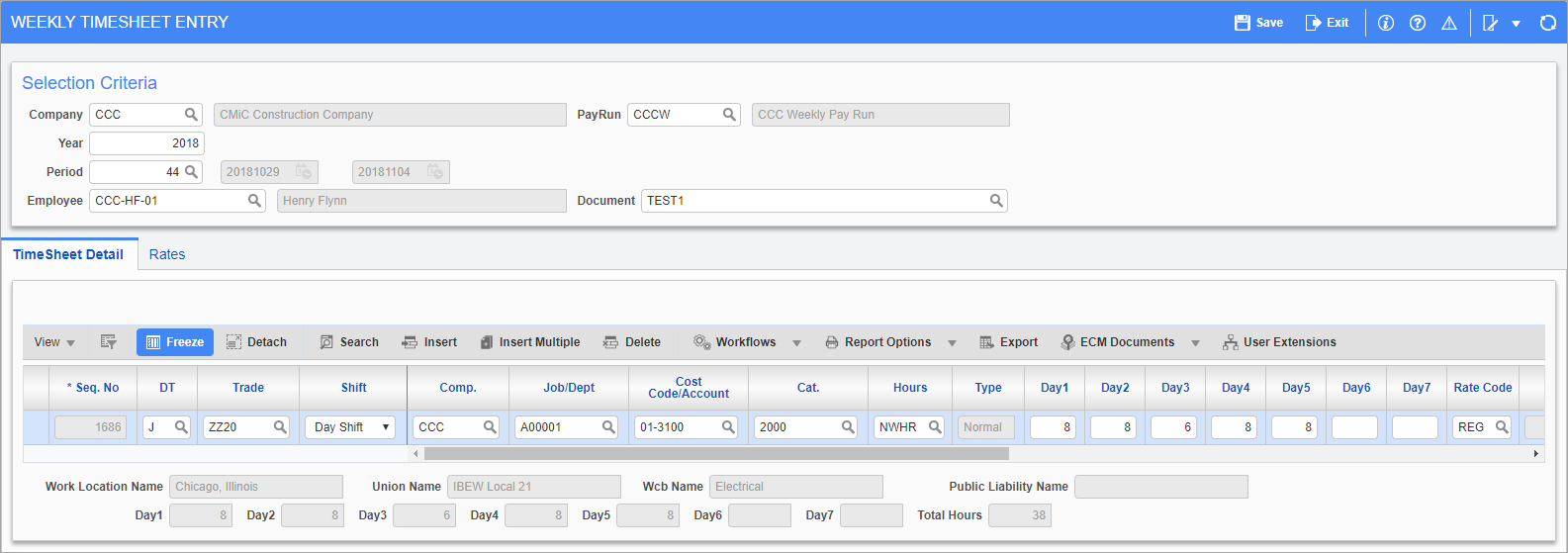 Weekly Payroll Timesheet Entry