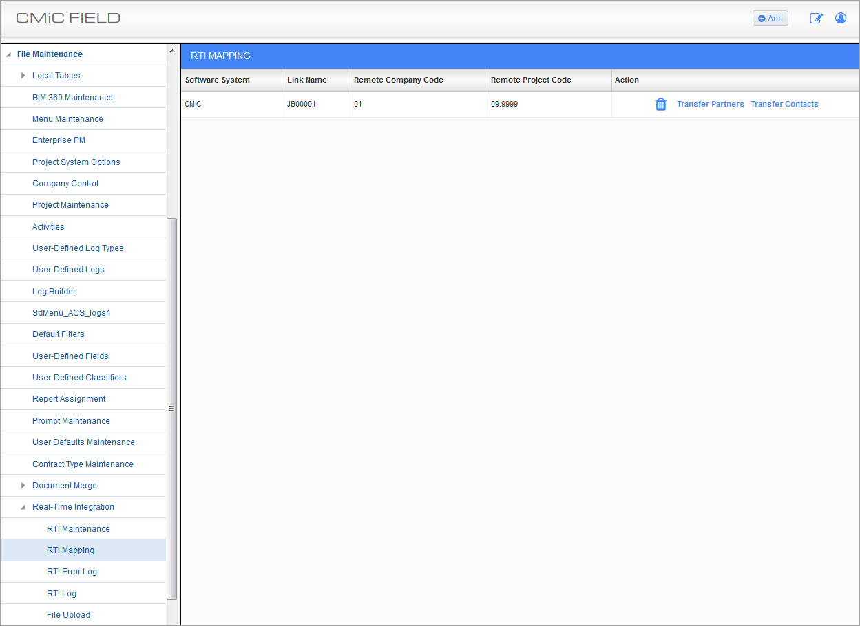 RTI Mapping for CMiC to CMiC Usage