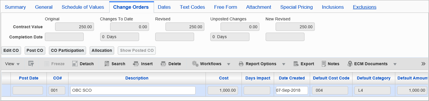 Subcontract Management - Change Orders - Tab