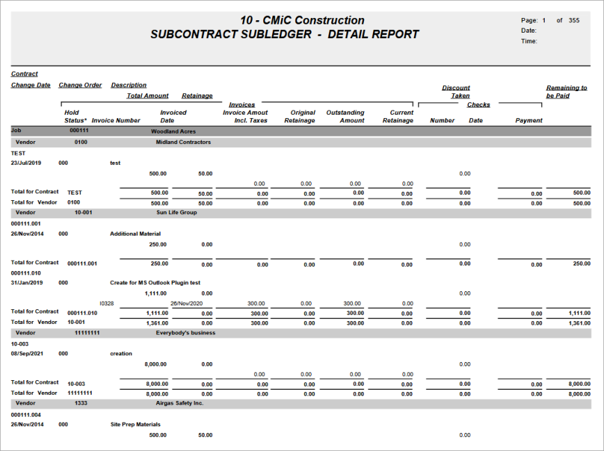 Subcontract Management - Detail Report