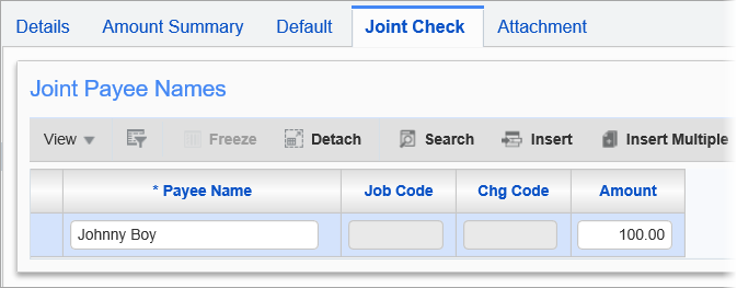 Subcontract Management - Enter Request for Payment - Joint Check - Tab