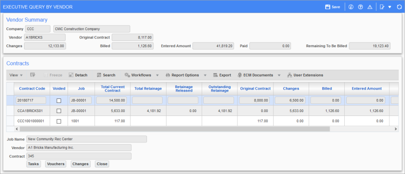 Subcontract Management - Executive Query by Vendor