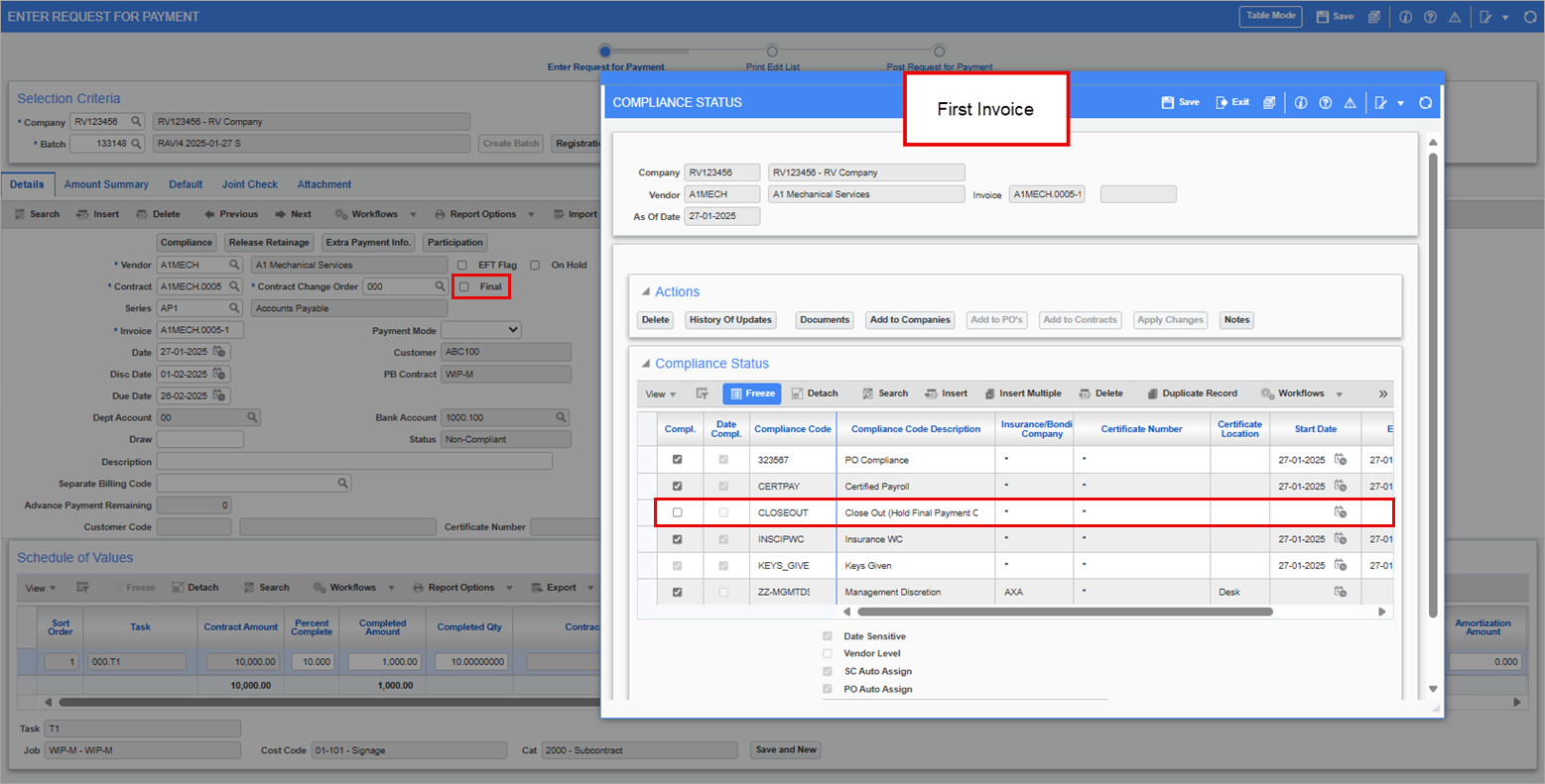 Subcontract Management - Hold Final Payment Only Functionality