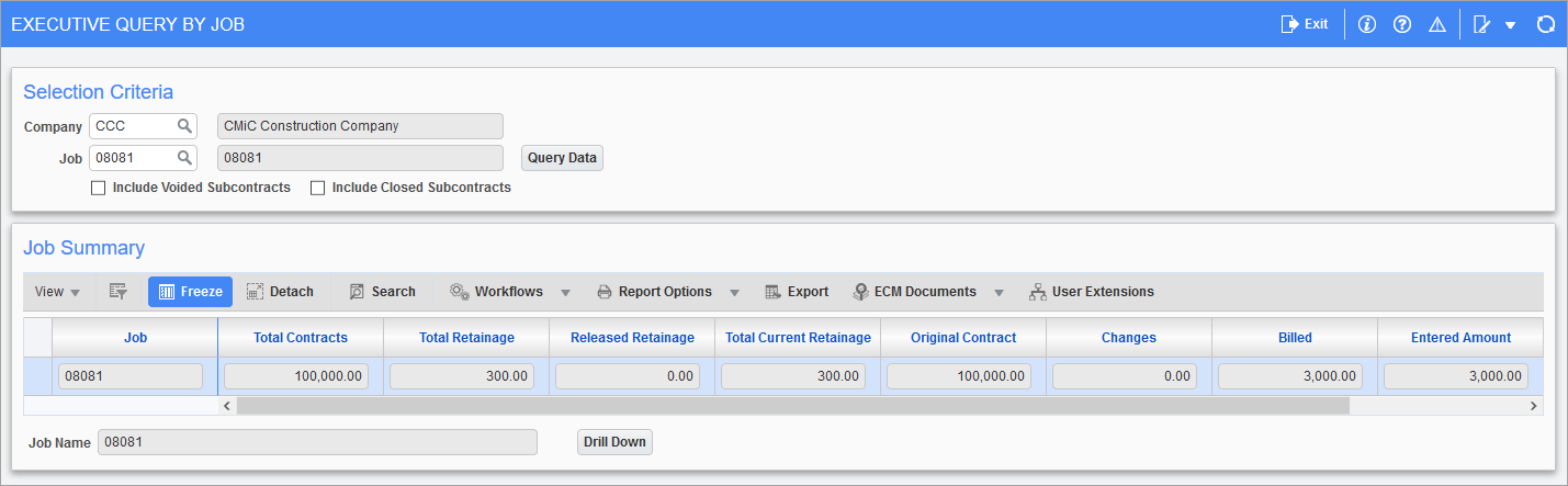 Subcontract Management - Executive Query by Job