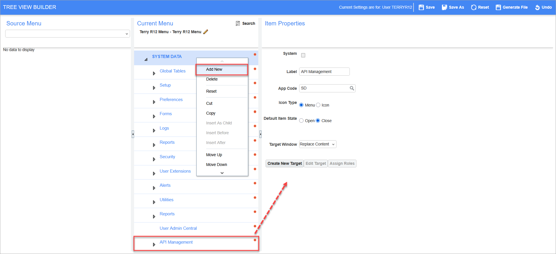System Data - Adding API Security to the Treeview