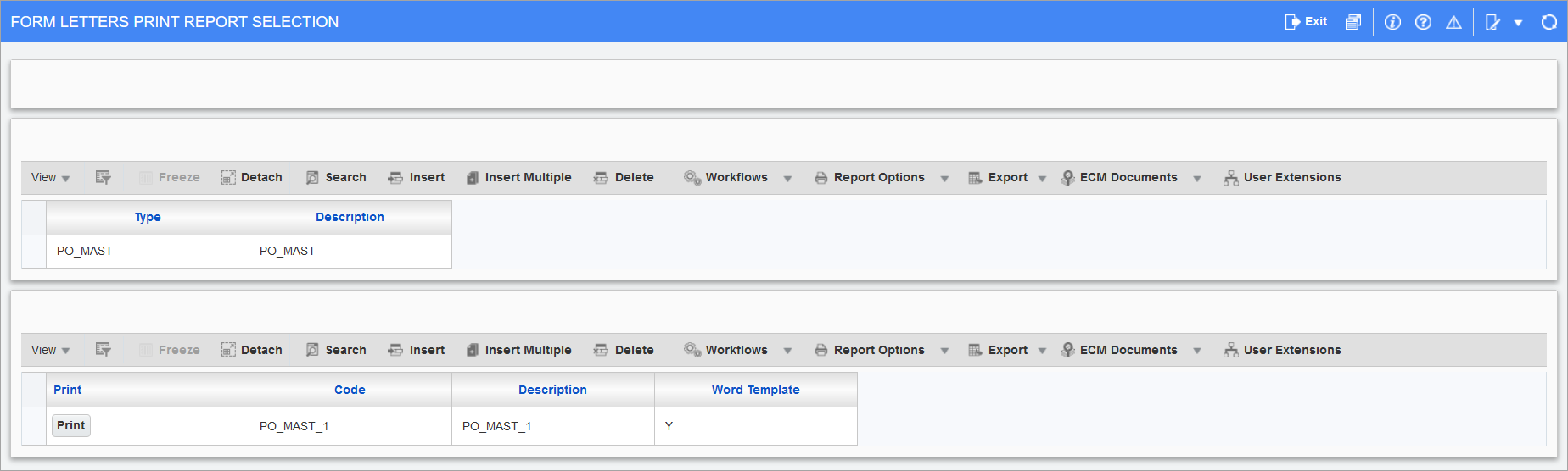 System Data - Form Letters Print Report Selection