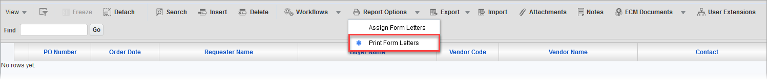 System Data - Form Letters Print Report Selection