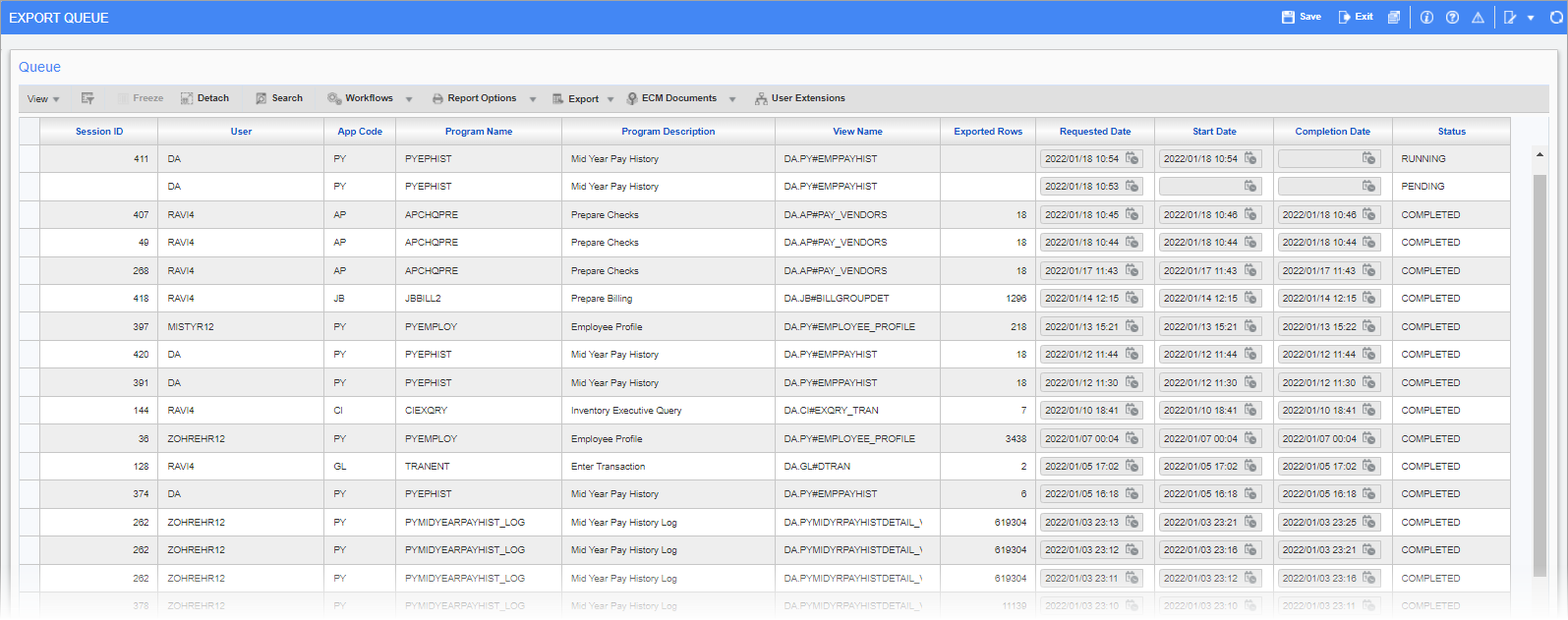 System Data - Export Queue