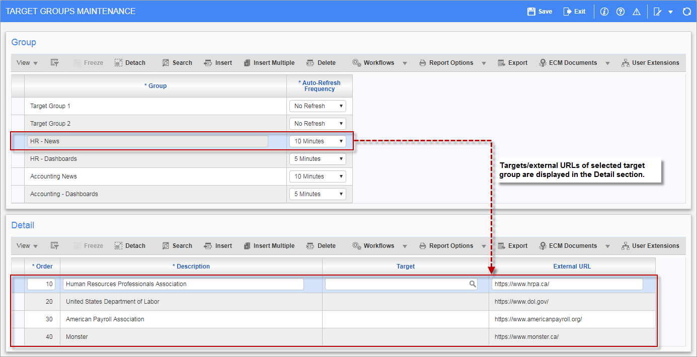 System Data - Target Group Maintenance