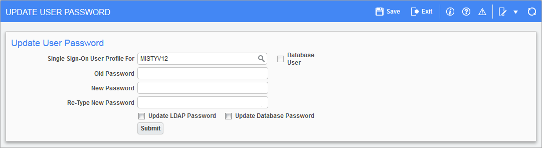 System Data Update User Password