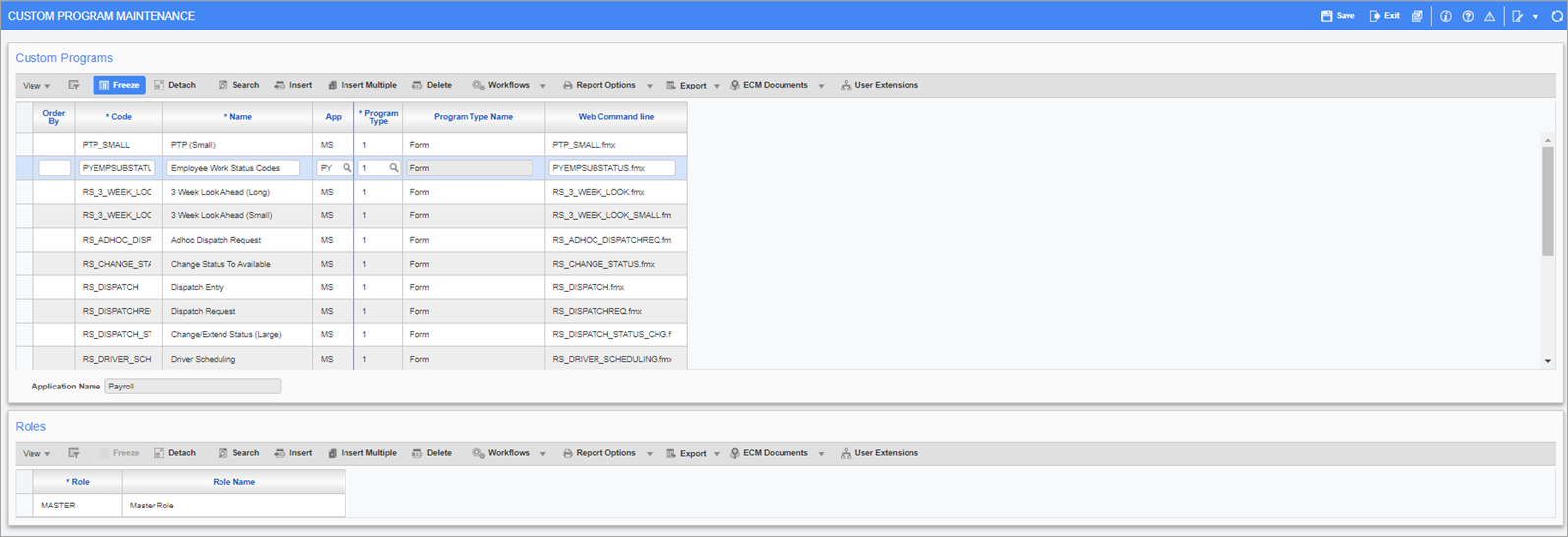 System Data - Custom Program Maintenance