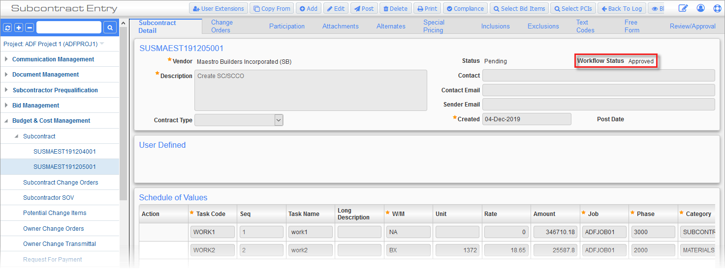 Workflow - CMiC Field Subcontract Workflow