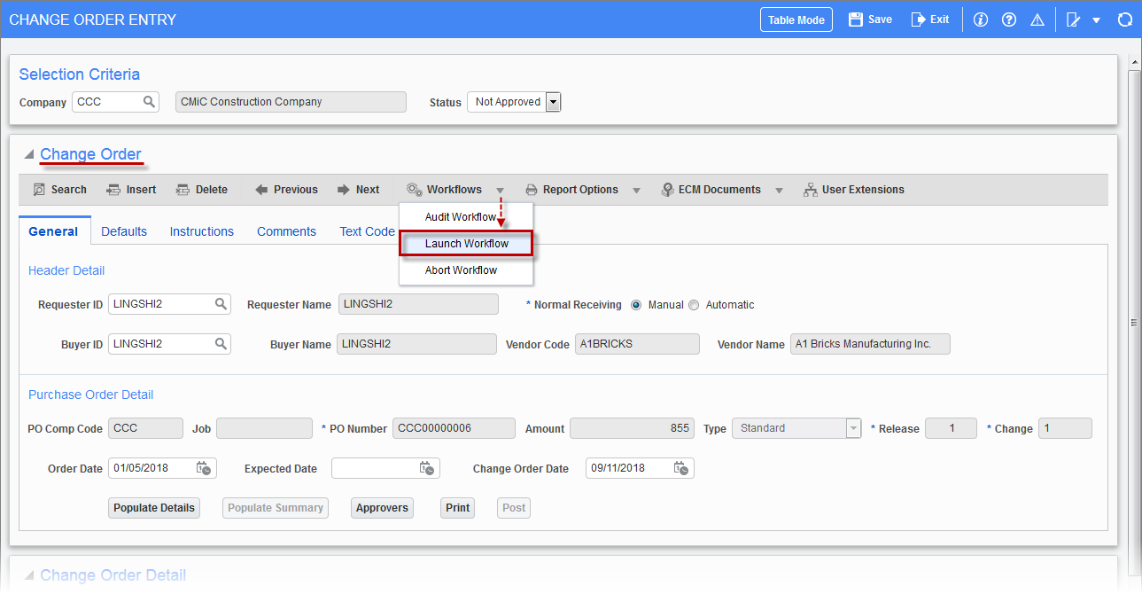 Workflow - Purchase Order Change Order Workflow